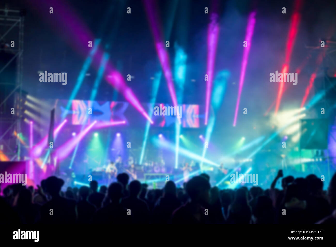 Blurred background : Bokeh lighting in outdoor concert with cheering ...