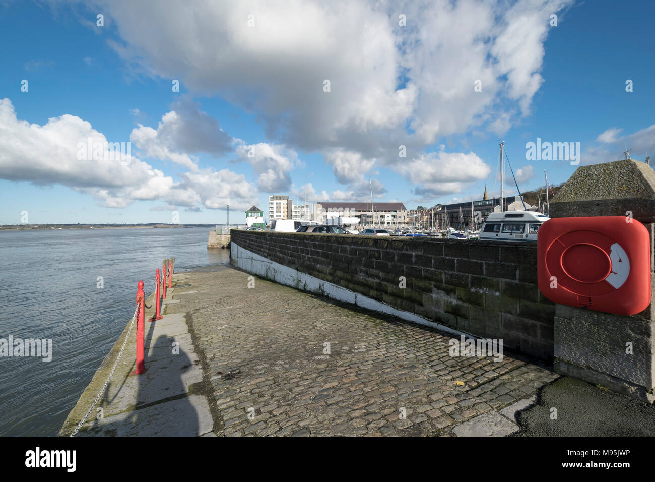 The boat slipway at Caernarfon docks on the Menai strait in North Wales ...