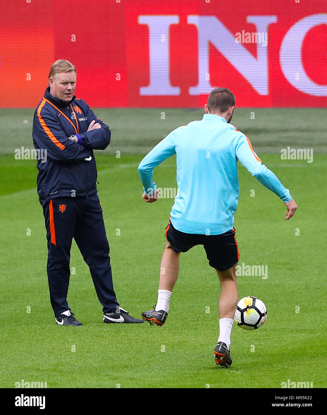 Netherlands Manager Ronald Koeman looks on during a training session at ...