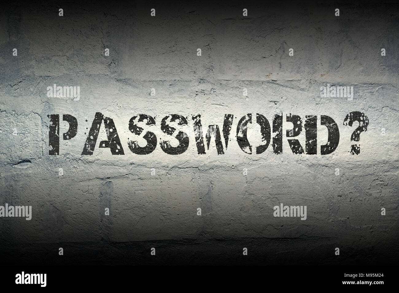 password question stencil print on the grunge white brick wall Stock ...