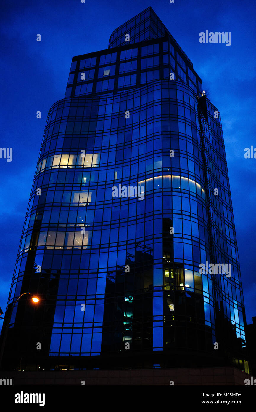 Lit windows in office building new york city hi-res stock photography ...