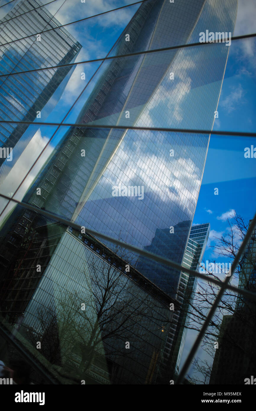 One World Trade Center reflected on windows in New York City, April ...