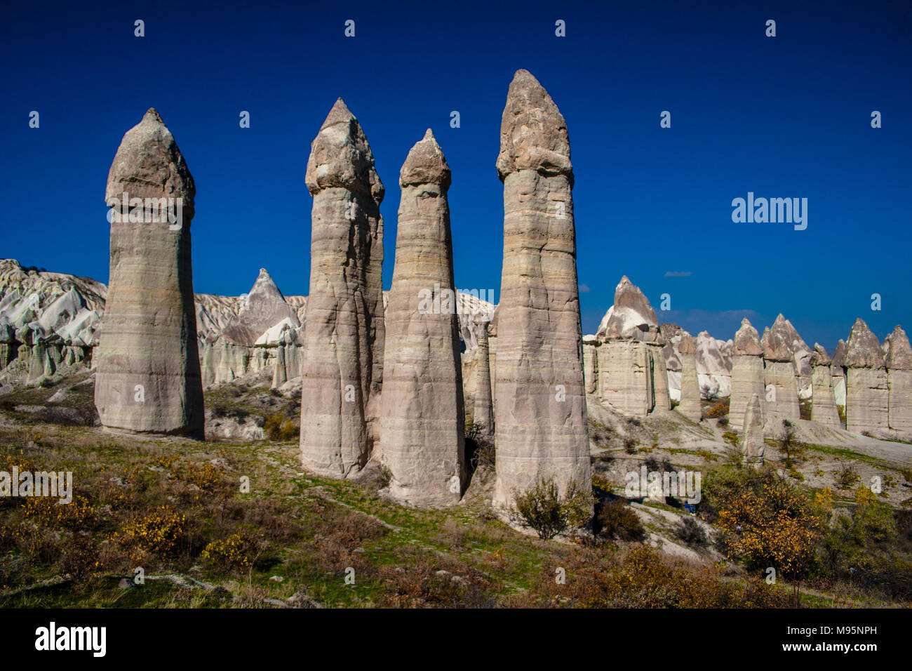 A picturesque view of stone pillars in Cappadocia, Turkey Stock Photo ...