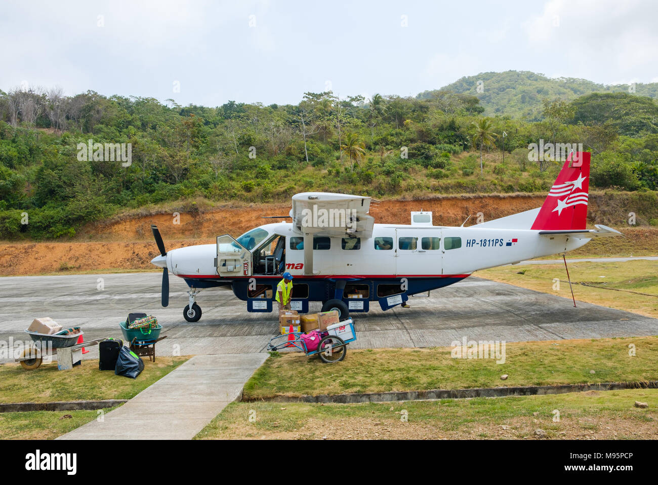Puerto Obaldia, Panama - March 2018: Small passenger propeller airplane ...