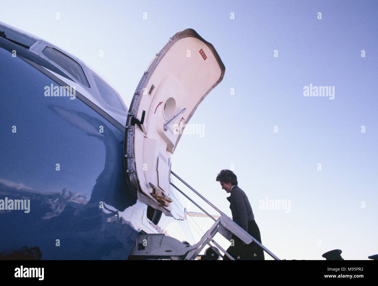 First Lady boards White House jet from Florida in February 1982. This ...