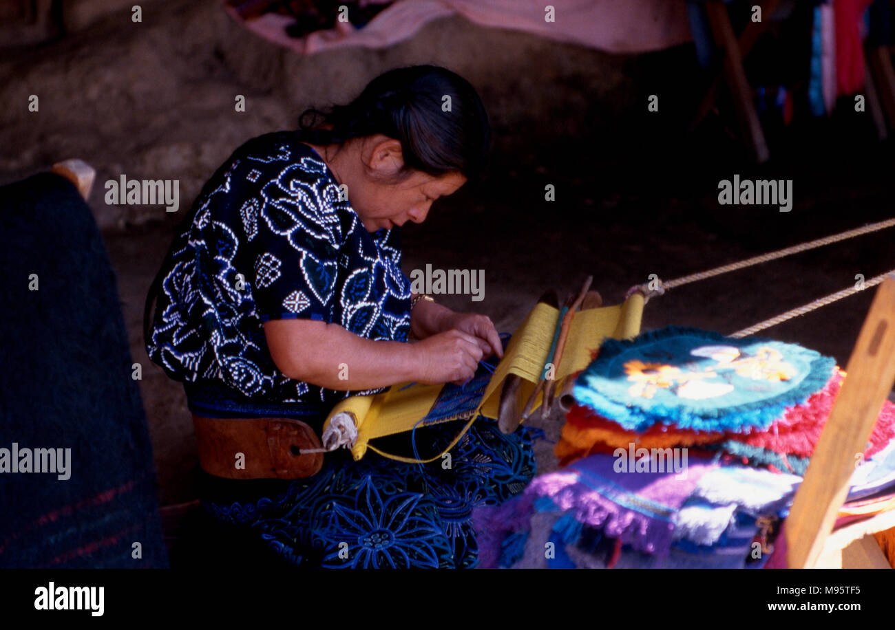 An indigenous Tzotzil Maya woman makes clothes the traditional Mayan ...
