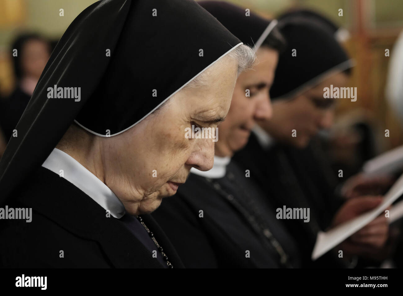 Catholic nuns taking part in a liturgy inside the Greek Catholic ...