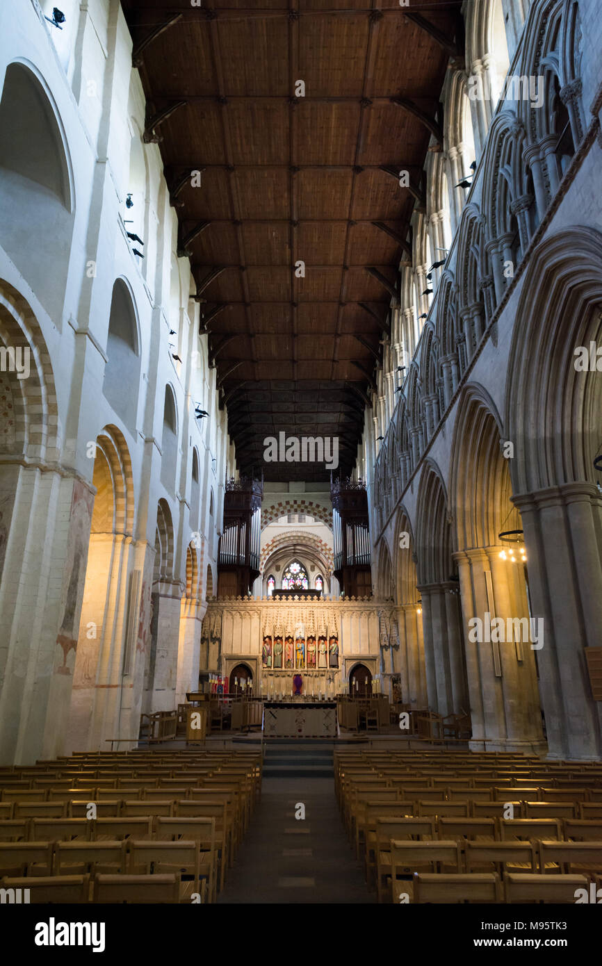 Cathedral interior with rows of empty seating before the service Stock ...