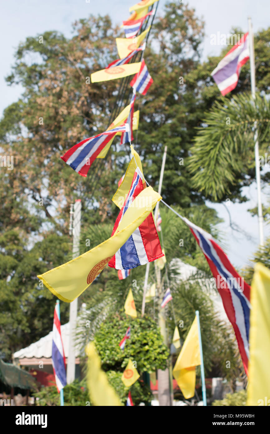 Buddhism flag and Thai flag in Buddhist Temple Stock Photo - Alamy