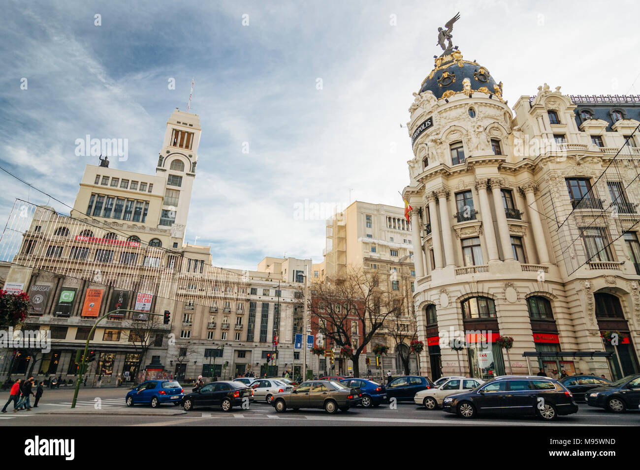 Madrid, Spain : Landmark Metropolis Building in the corner of Alcala ...