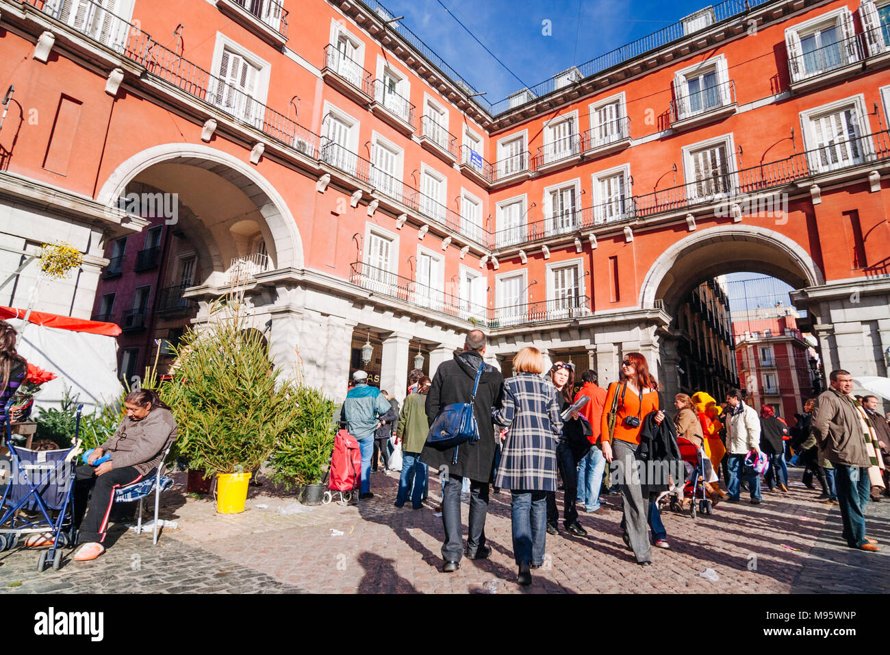 Madrid, Spain : Passers-by in Plaza Mayor square designed by Juan de ...