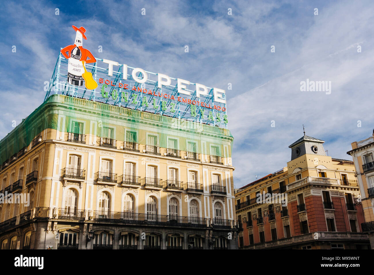Madrid, Spain : Landmark Tio Pepe Sherry sign at Puerta del Sol square ...