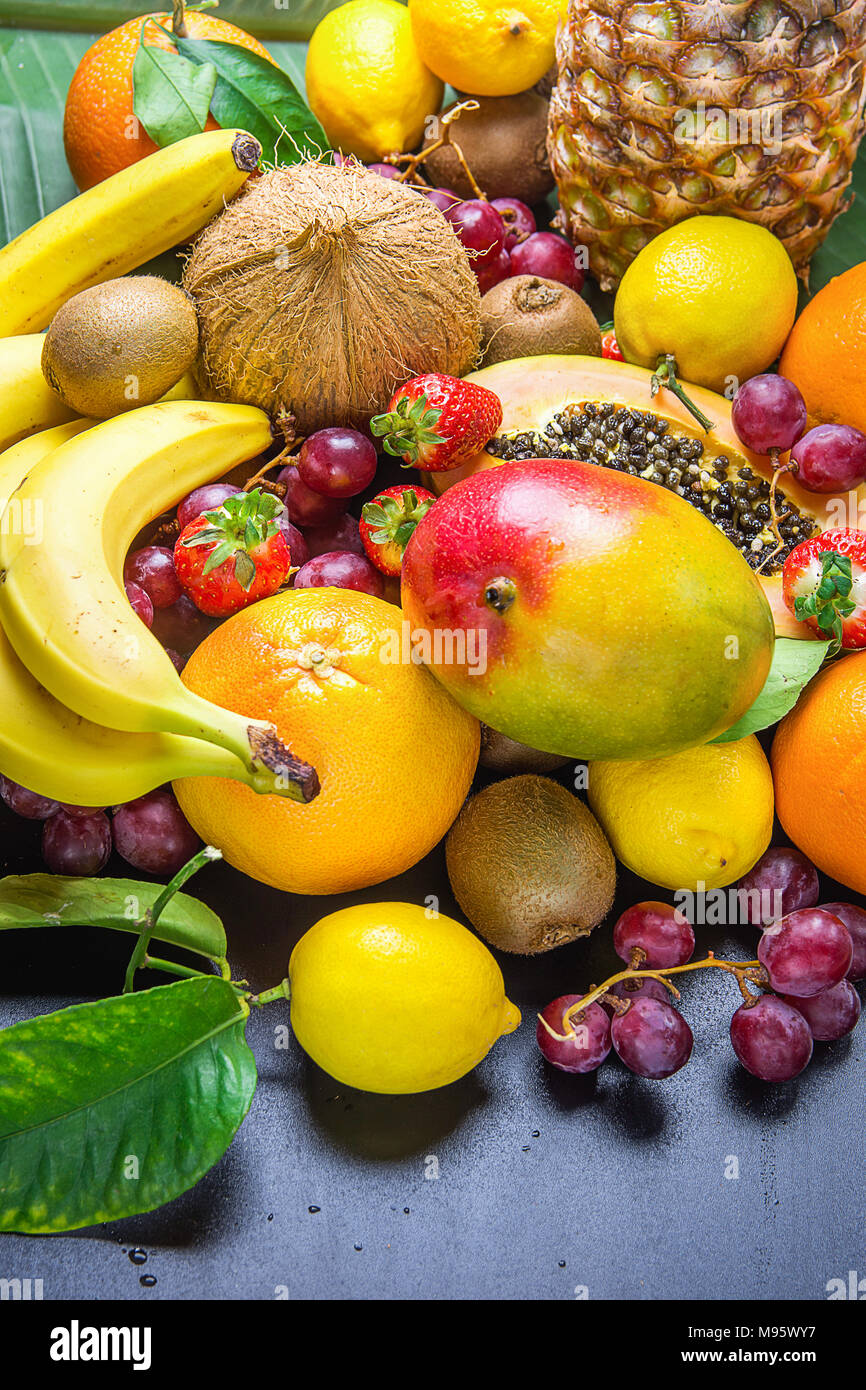 Assortment of Fresh Tropical and Summer Seasonal Fruits Pineapple ...