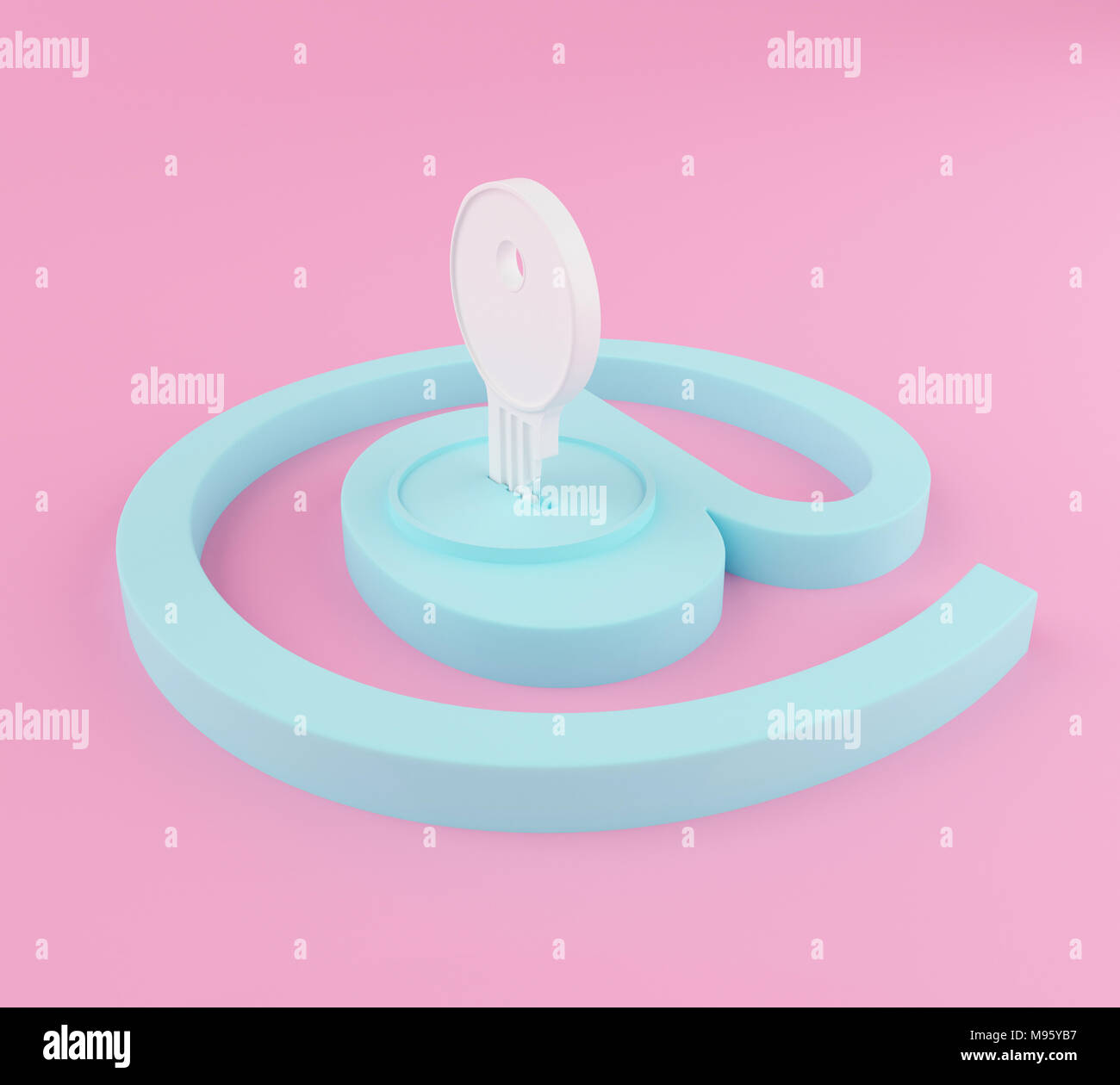 3d illustration. Mail sign with key on a pink background. E-mail ...