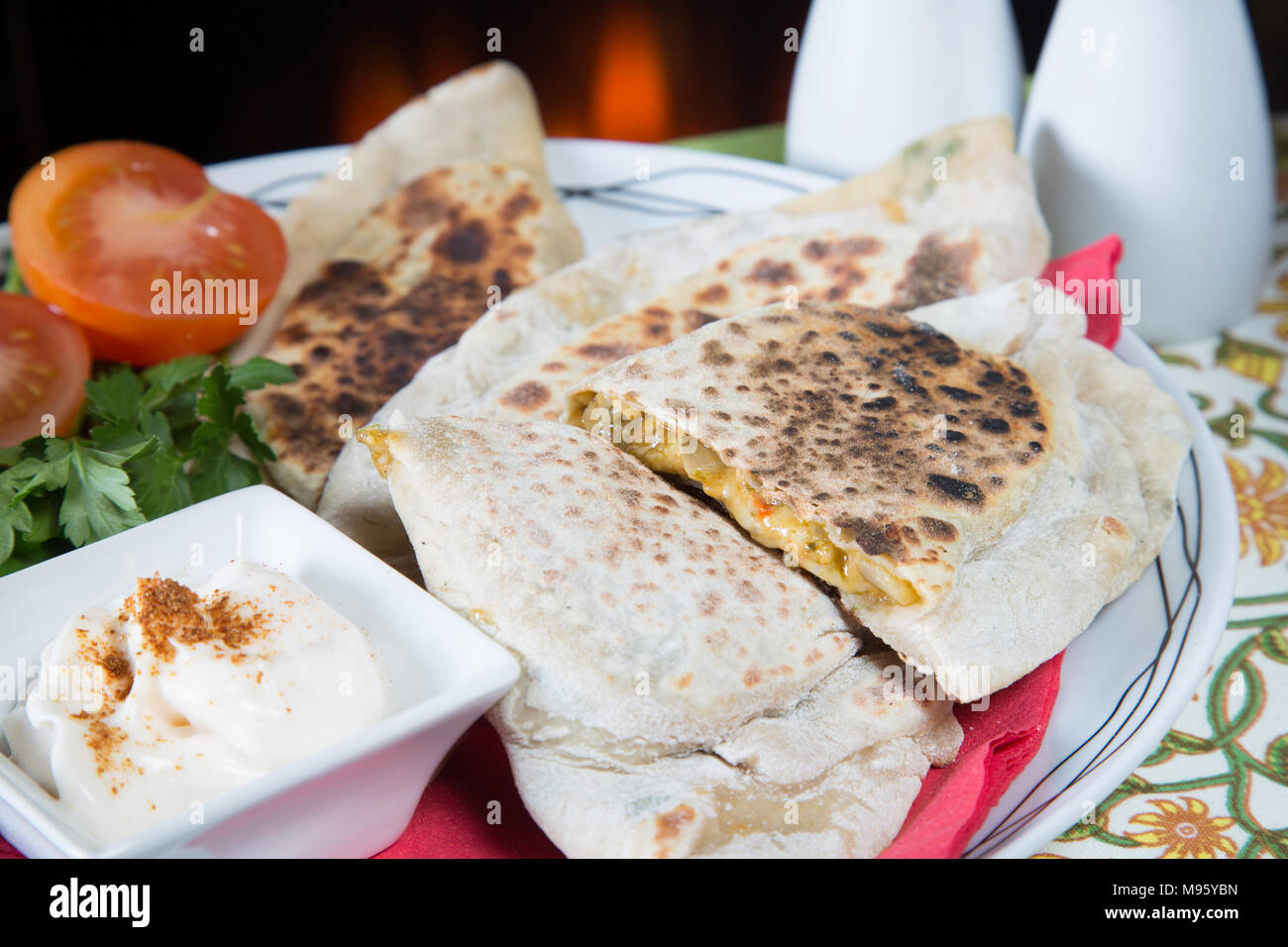 Traditional Azerbaijani pie/Qutab with a cheese and herb filling served ...