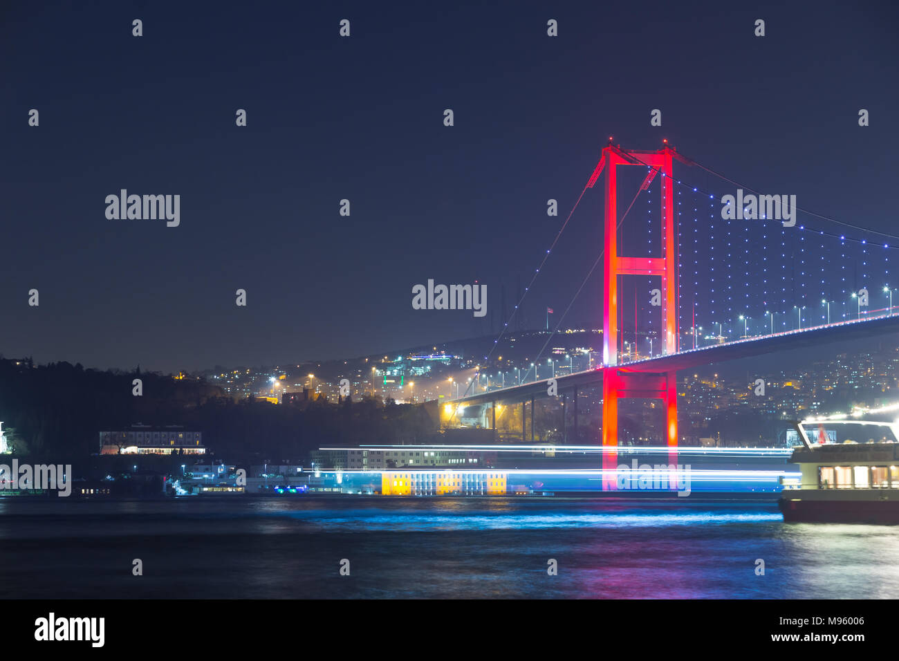 Night view of 15 July Martyrs Bridge or unofficially Bosphorus Bridge ...