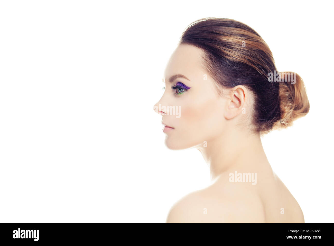 Beautiful Woman Isolated on White. Profile Stock Photo - Alamy