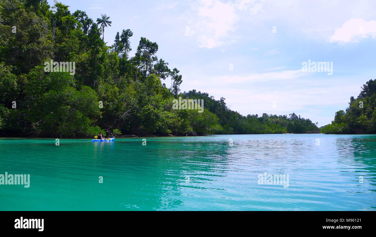 Adventure Kayaking in a tropical river, West Papua, Raja Ampat ...