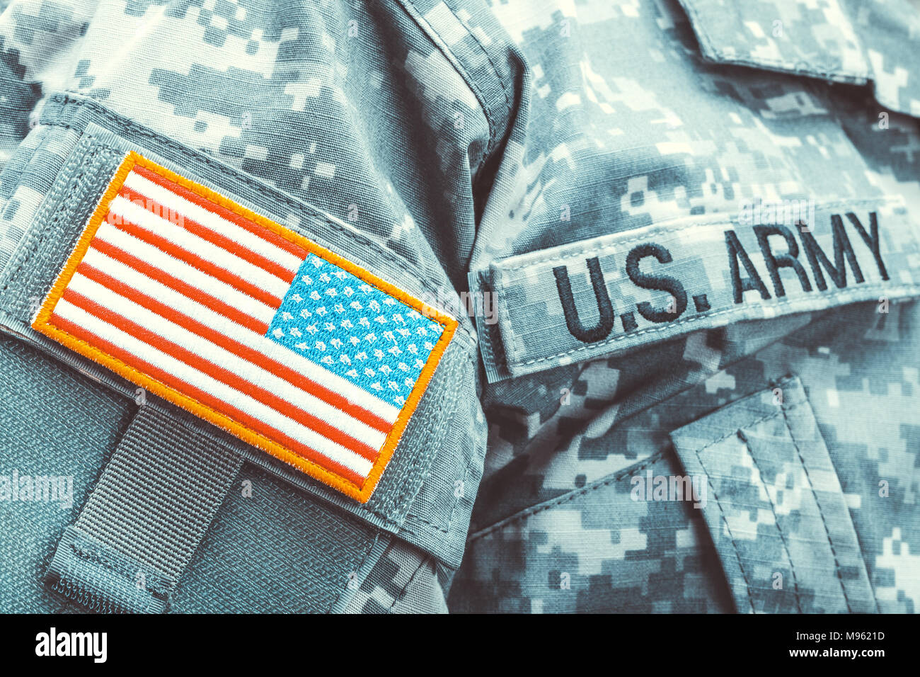 US flag shoulder patch on uniform - close up studio shot Stock Photo ...