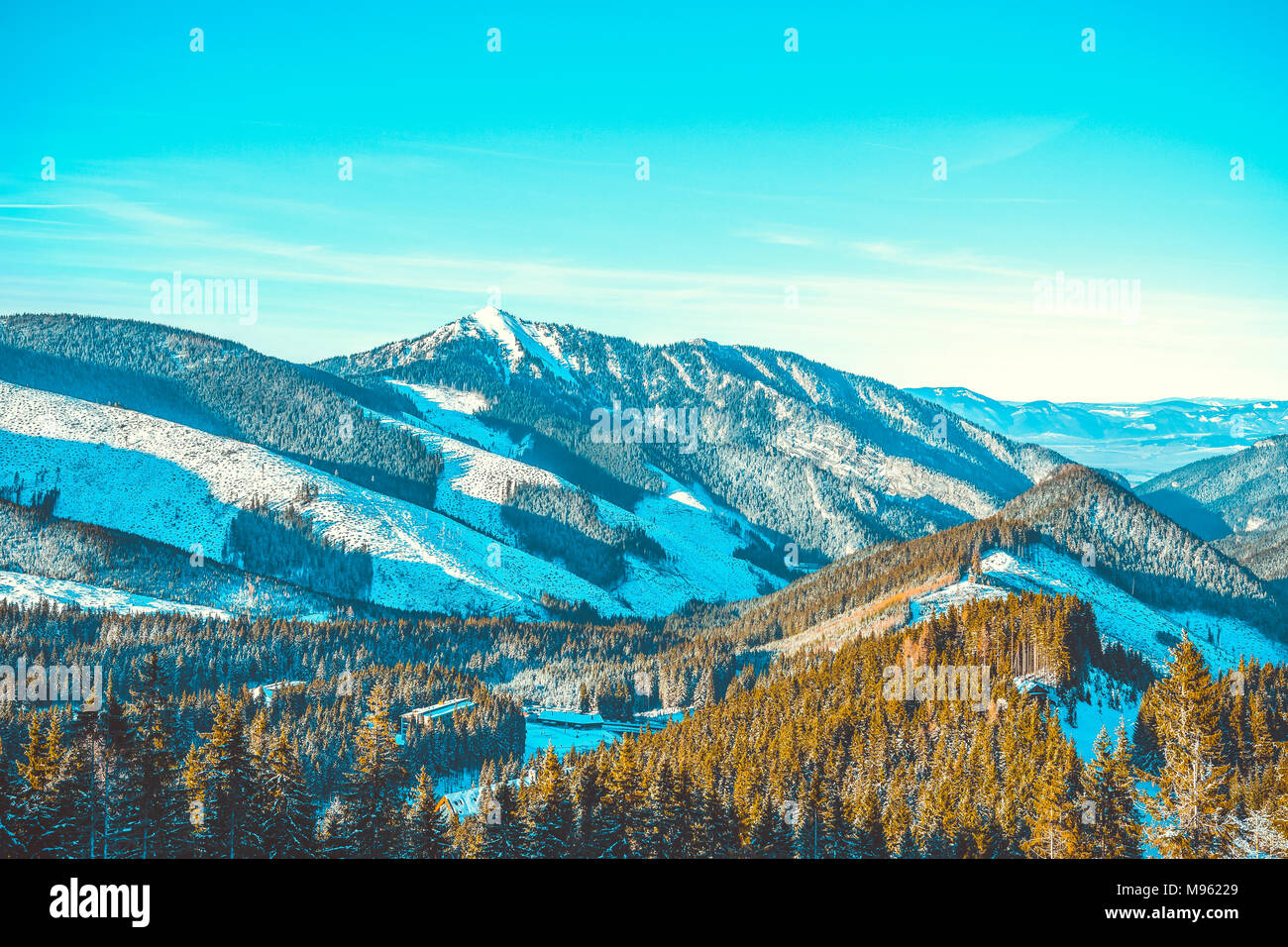 View from top of Chopok mountain peak at Jasna Nizke Tatry resort area ...