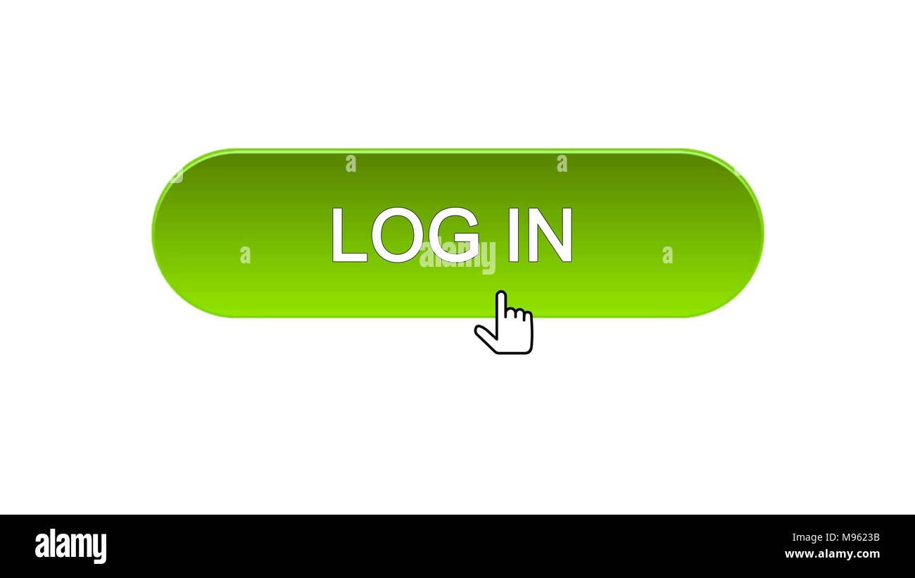 Log in web interface button clicked with mouse cursor, green color, application, stock footage ...