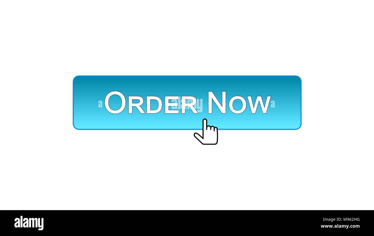 Order now web interface button clicked with mouse cursor, blue color ...