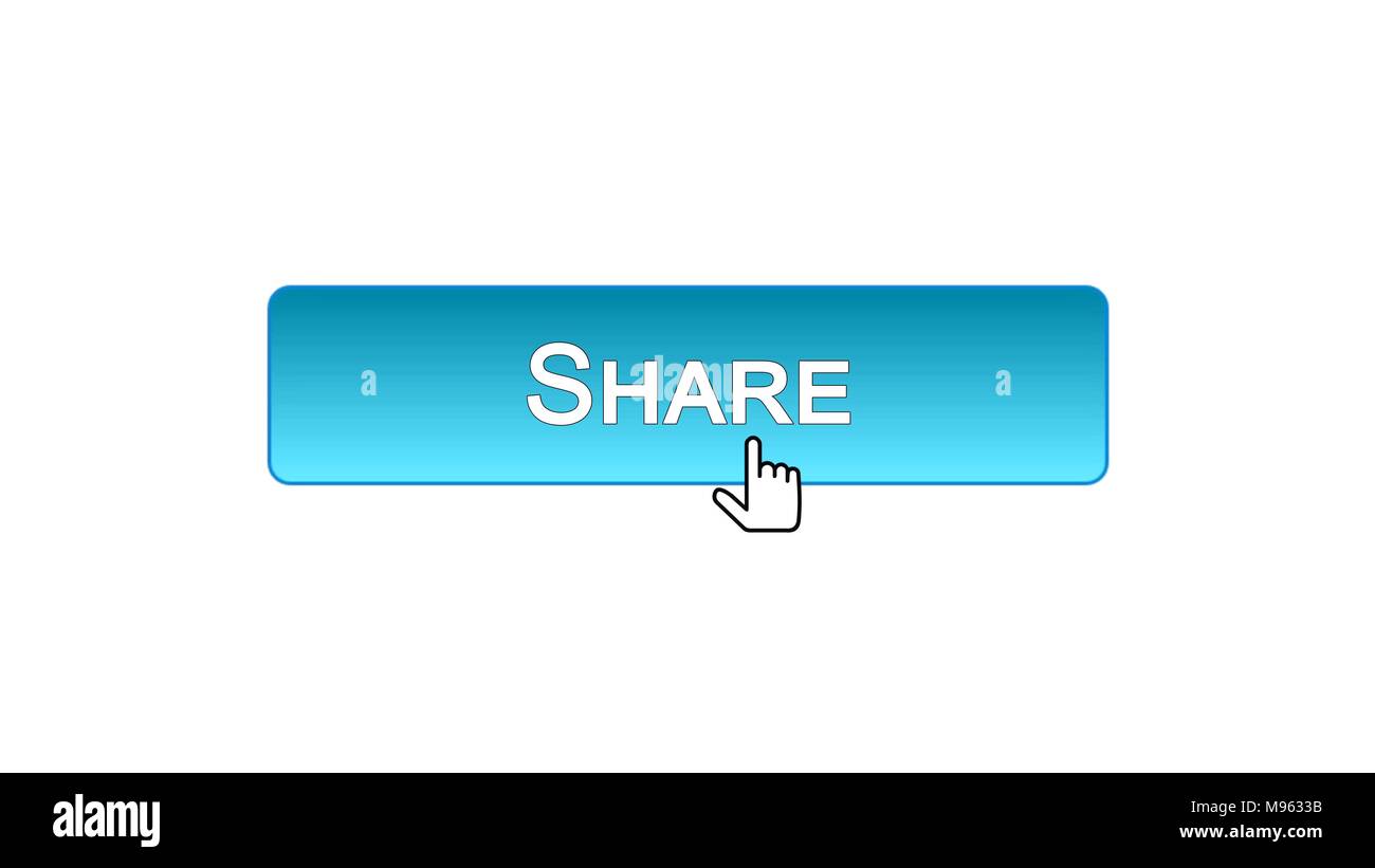 Share web interface button clicked with mouse cursor, blue color, social network, stock footage ...