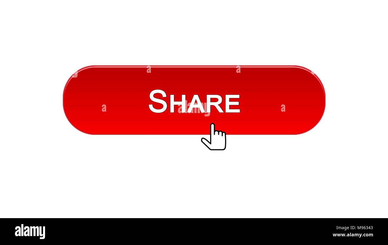 Share web interface button clicked with mouse cursor red color, social ...