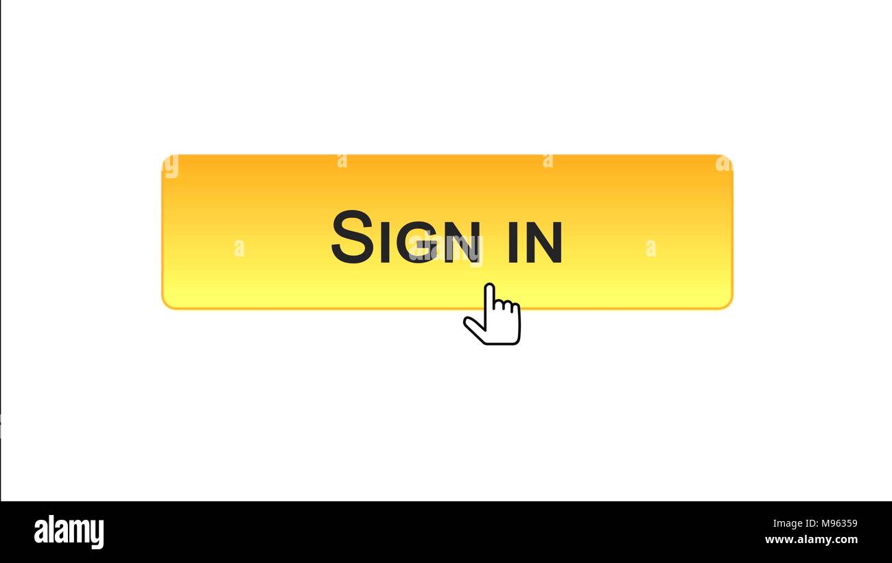Sign in web interface button clicked with mouse cursor, orange color ...