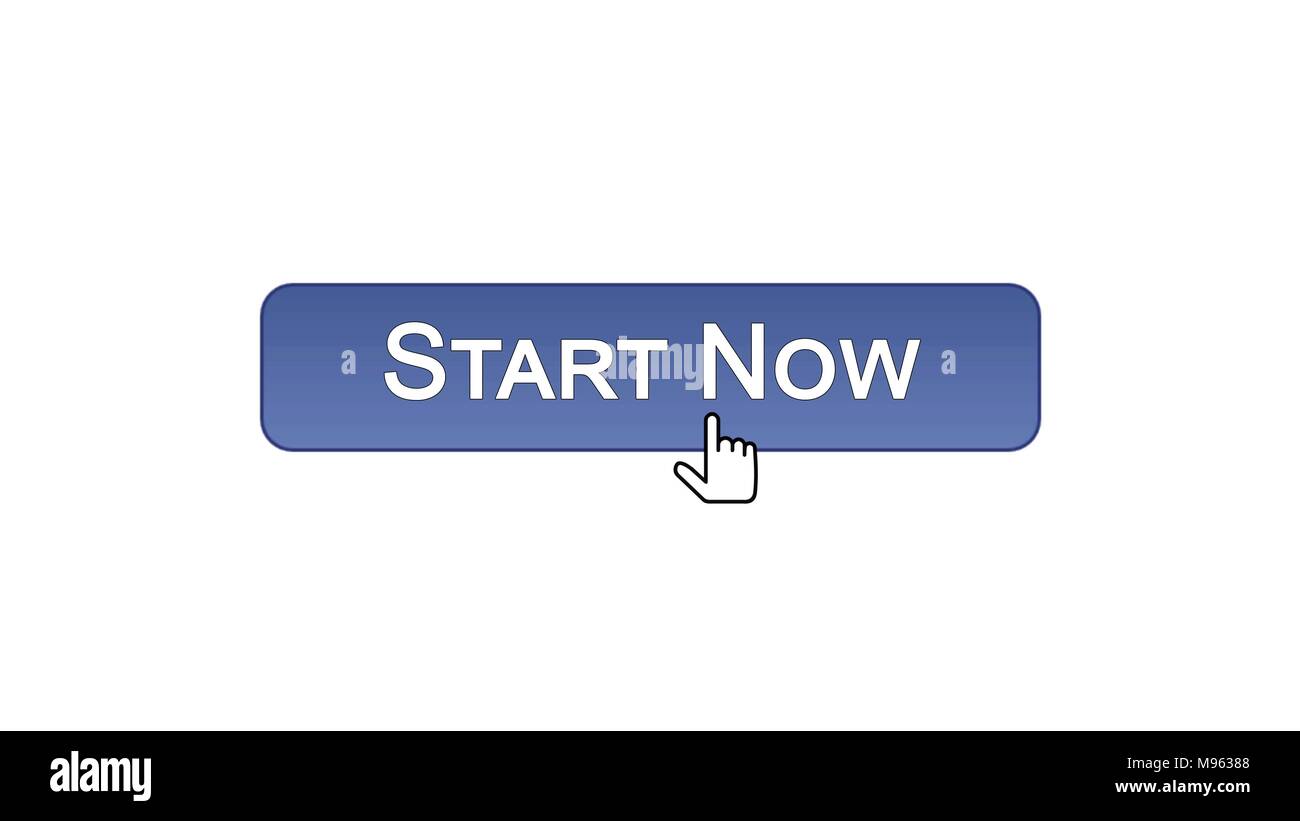 Start now web interface button clicked with mouse cursor, violet color, business, stock footage ...