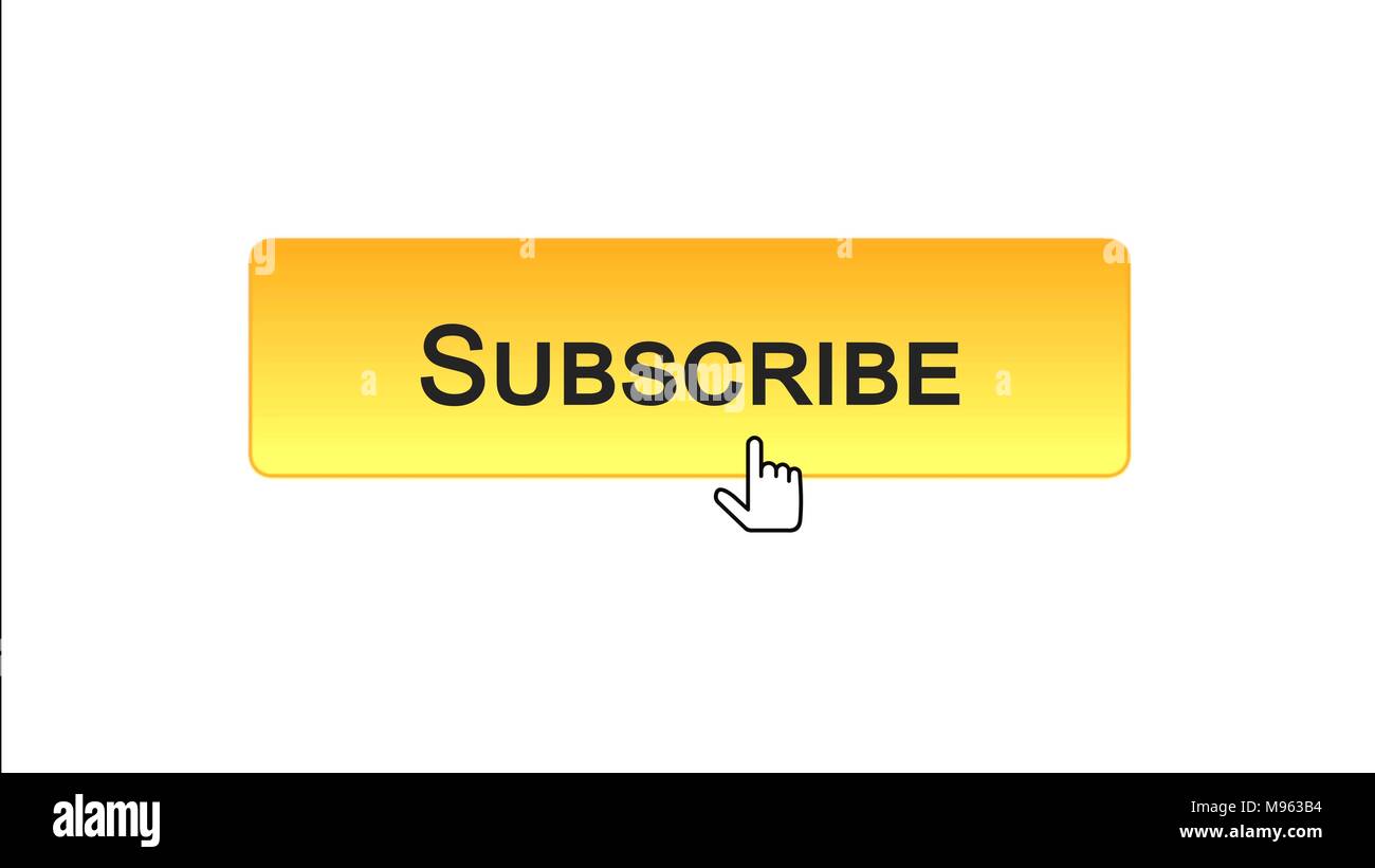 Subscribe web interface button clicked with mouse cursor, orange color, online, stock footage ...