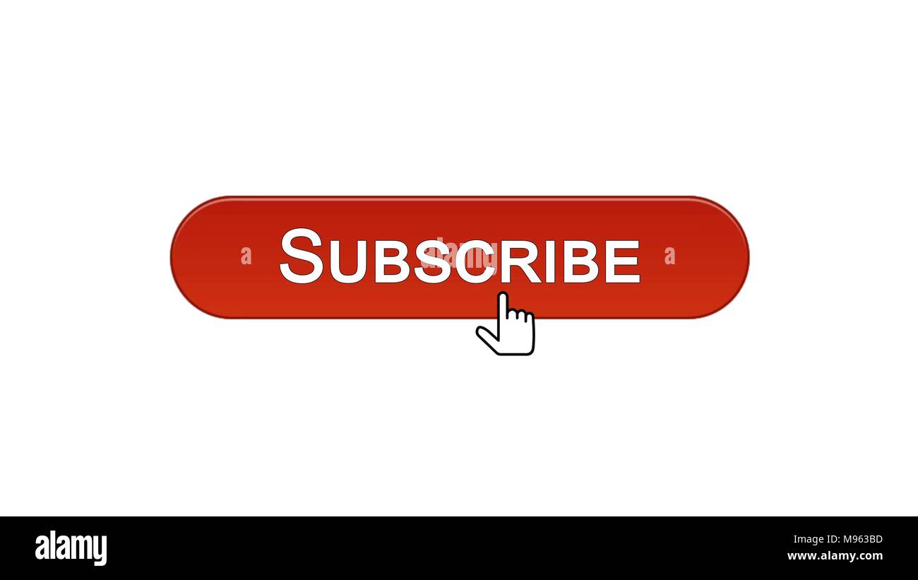 Subscribe web interface button clicked with mouse cursor, wine red color, online, stock footage ...