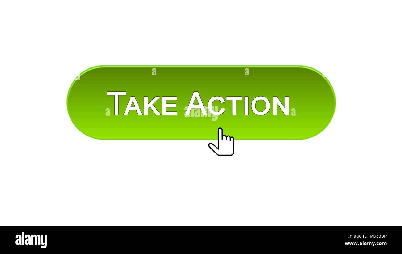 Take action web interface button clicked with mouse cursor, green color, online, stock footage ...