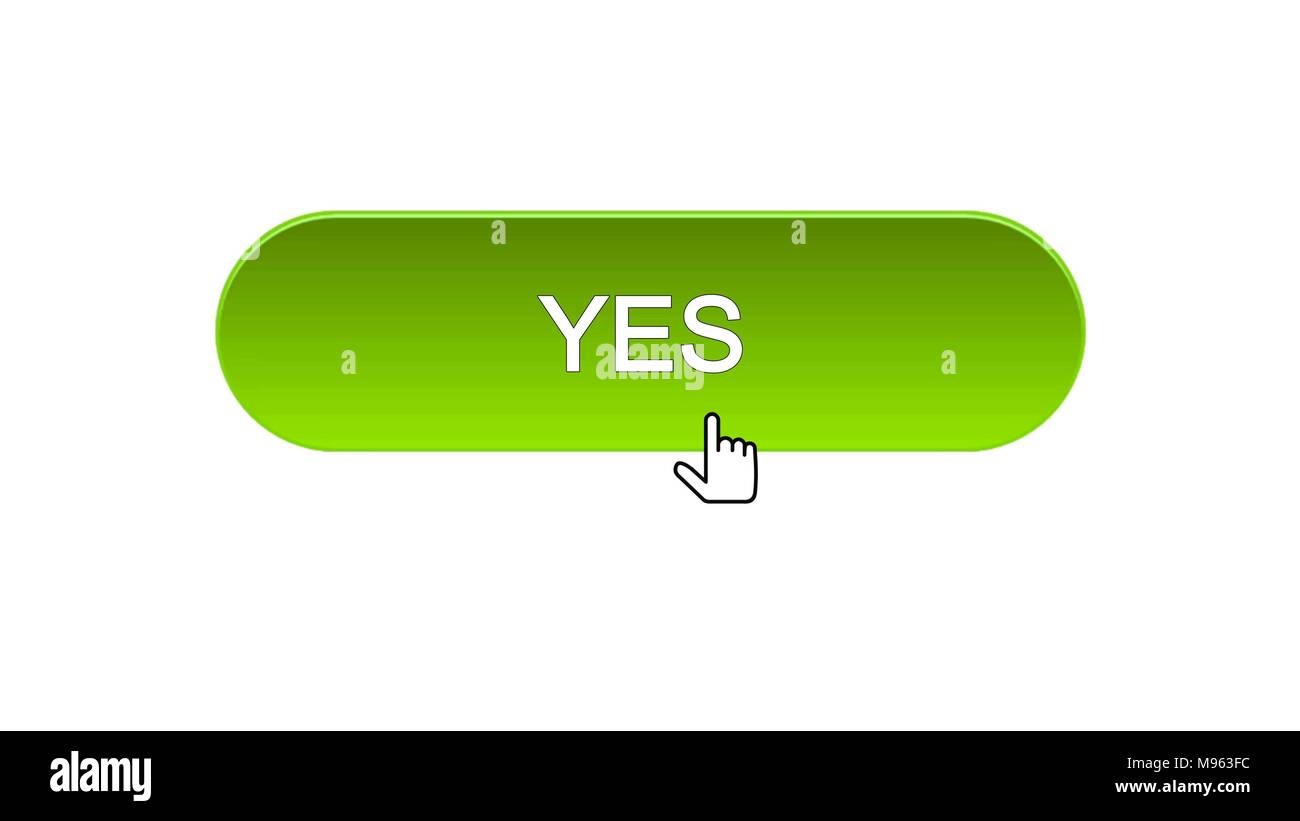 Yes web interface button clicked with mouse cursor, green color, online program, stock footage ...