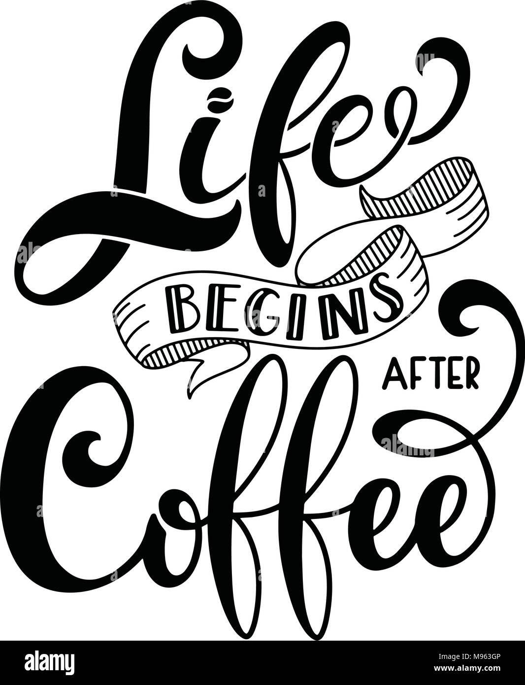 Life begins after coffee text for prints and posters, menu design ...