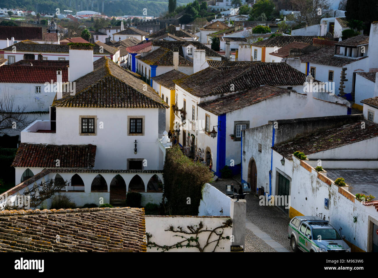 Obidos, Portugal. January 27, 2018. View of the medieval Obidos city ...
