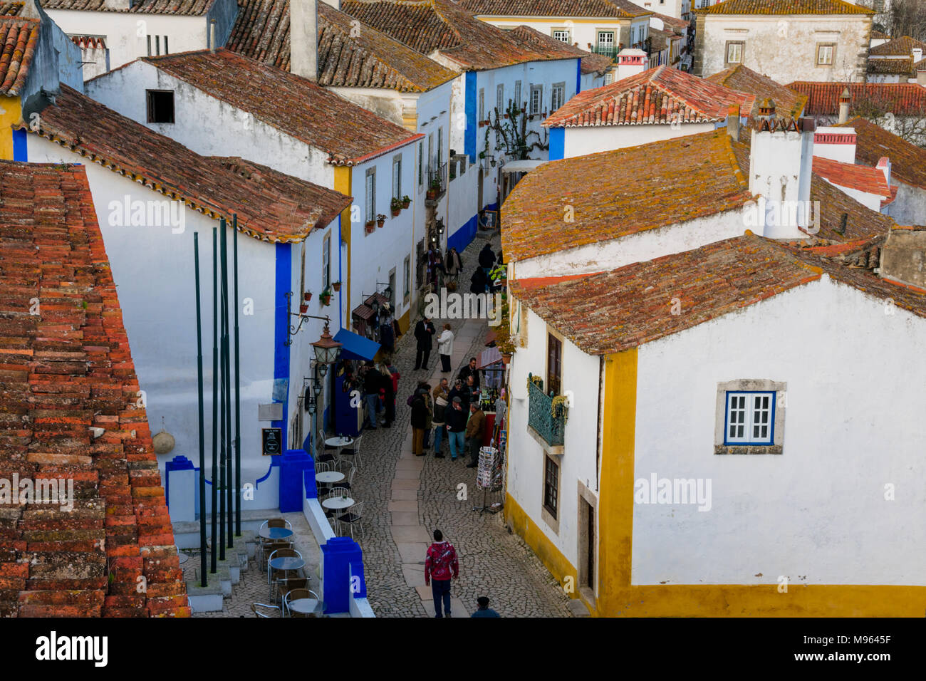Obidos, Portugal. January 27, 2018. View of the medieval Obidos city ...
