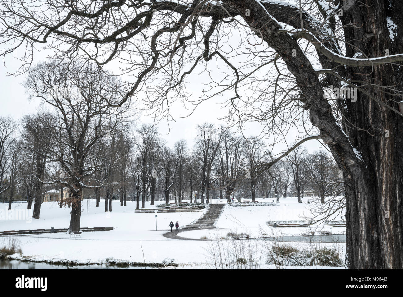 The Rosenstein Park in Stuttgart-Germany with snow . Nymphengruppe ...