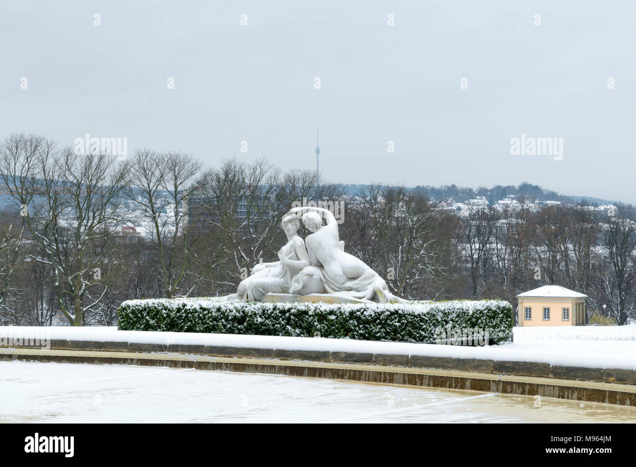 The Rosenstein Park in Stuttgart-Germany with snow . Nymphengruppe ...