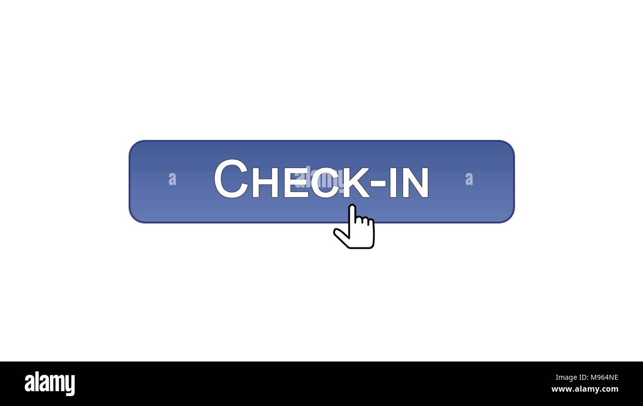 Check-in web interface button clicked with mouse cursor, violet color, airport, stock footage ...