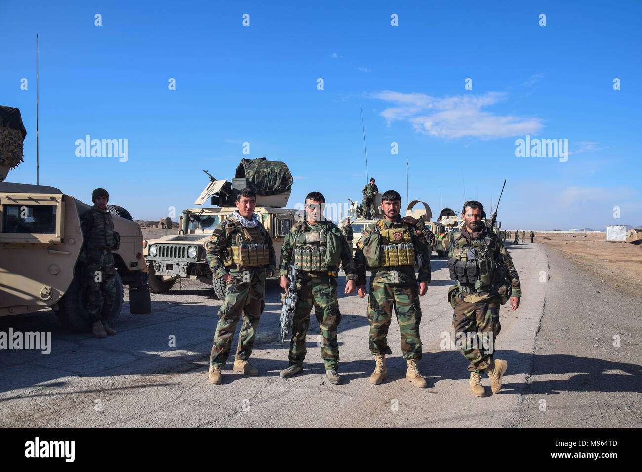 Afghan Commandos in front of their convoy just outside Shindand Military Base, Herat province ...