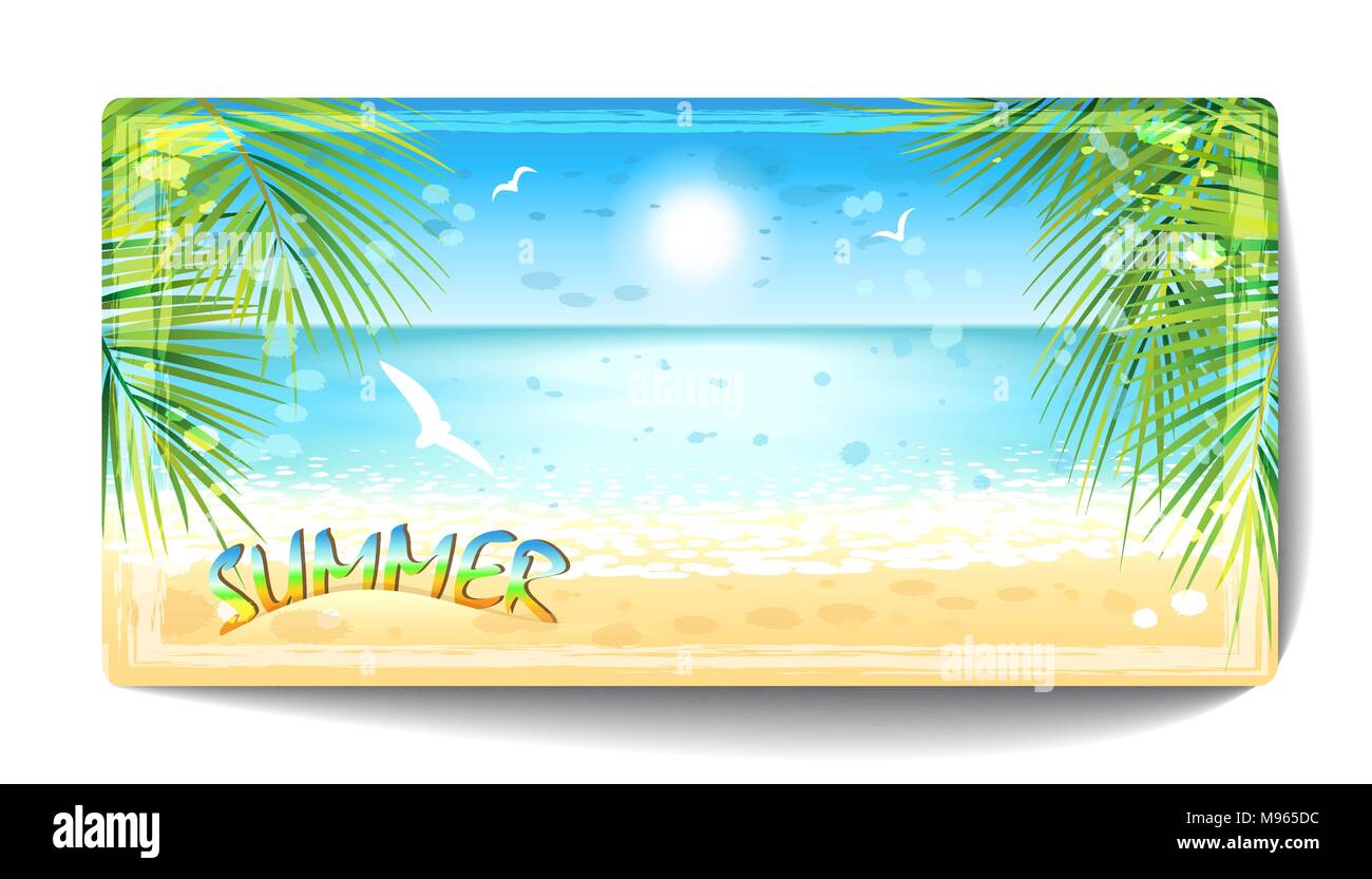 Banner of sand beach at sunset time. Vector illustration Stock Vector ...