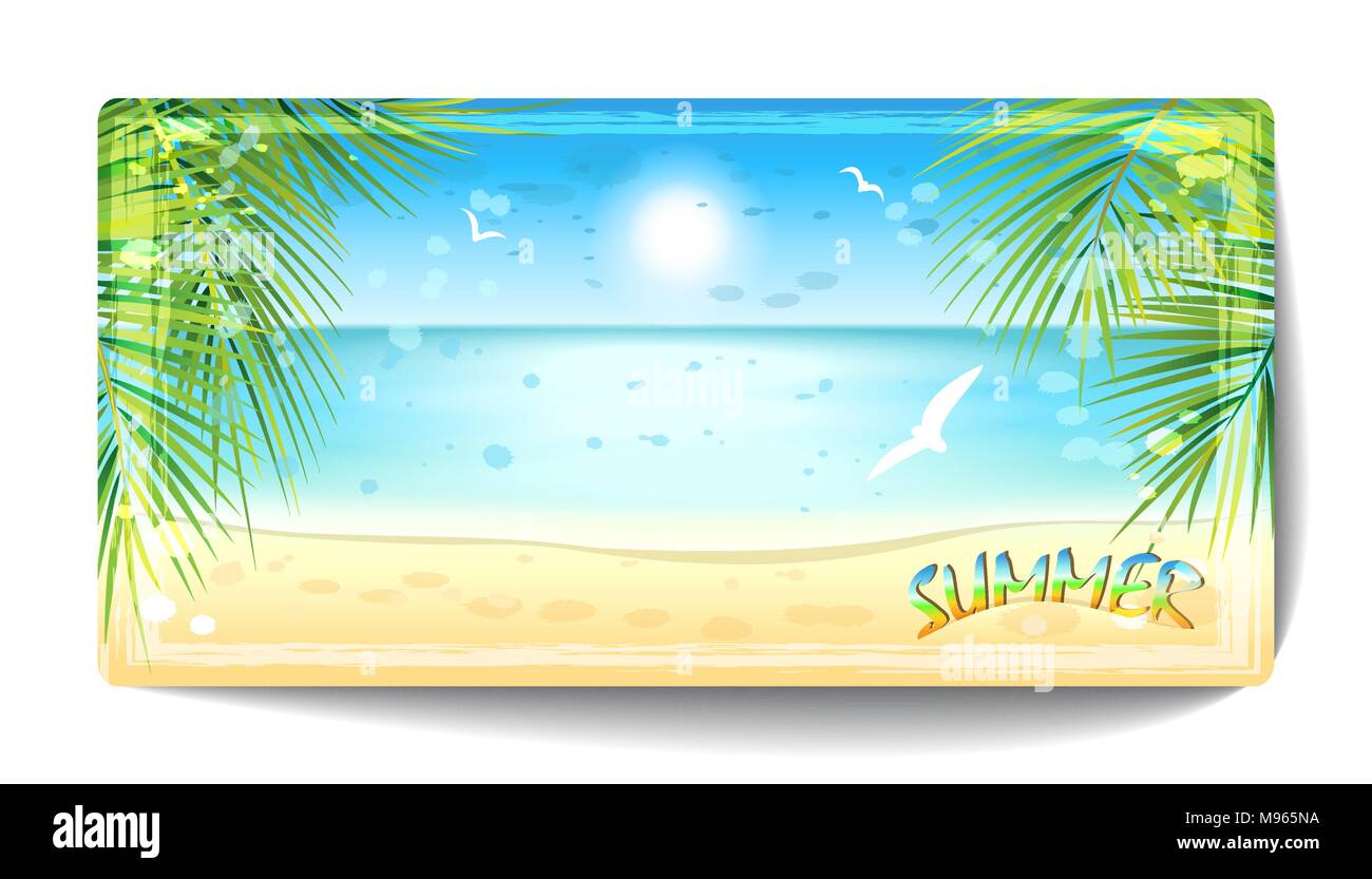 Banner of sand beach at sunset time. Vector illustration Stock Vector ...