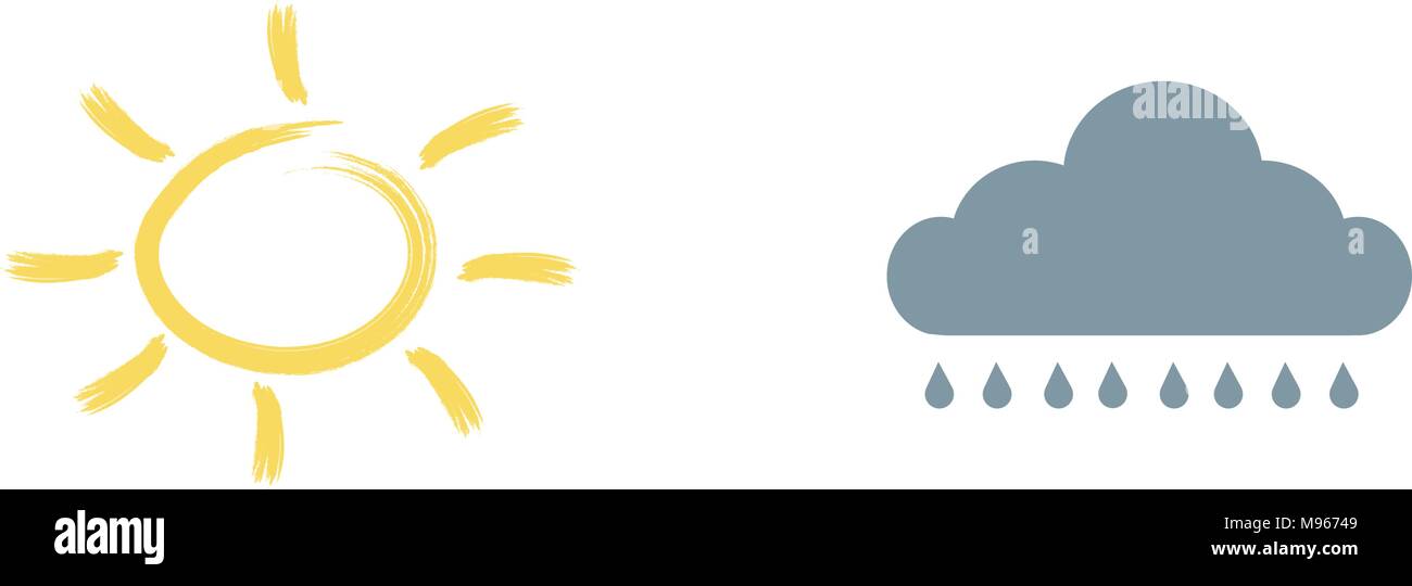 Sun, Cloud and rain drops. Set of elements vector illustration Stock ...
