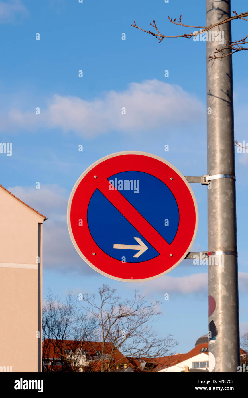Close-up of German traffic sign - no parking here - red and blue Stock ...