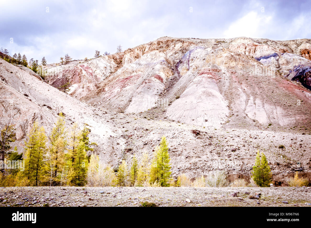 Colorful pink hills under the Sunny sky. Rocks and mountains of pastel ...