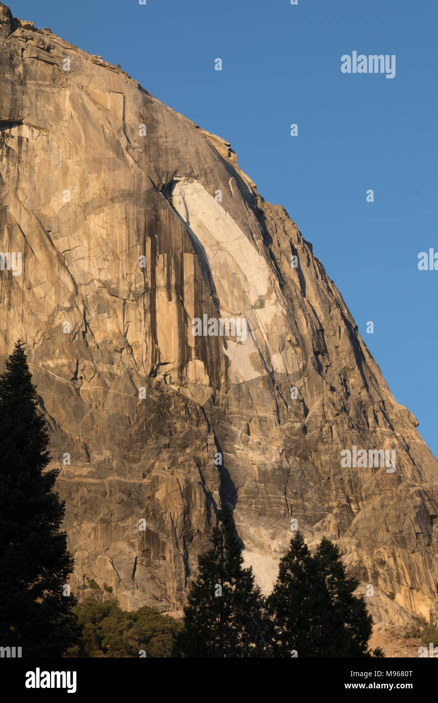 Detail of scar(lighter colored area) left from rockfall from the face ...