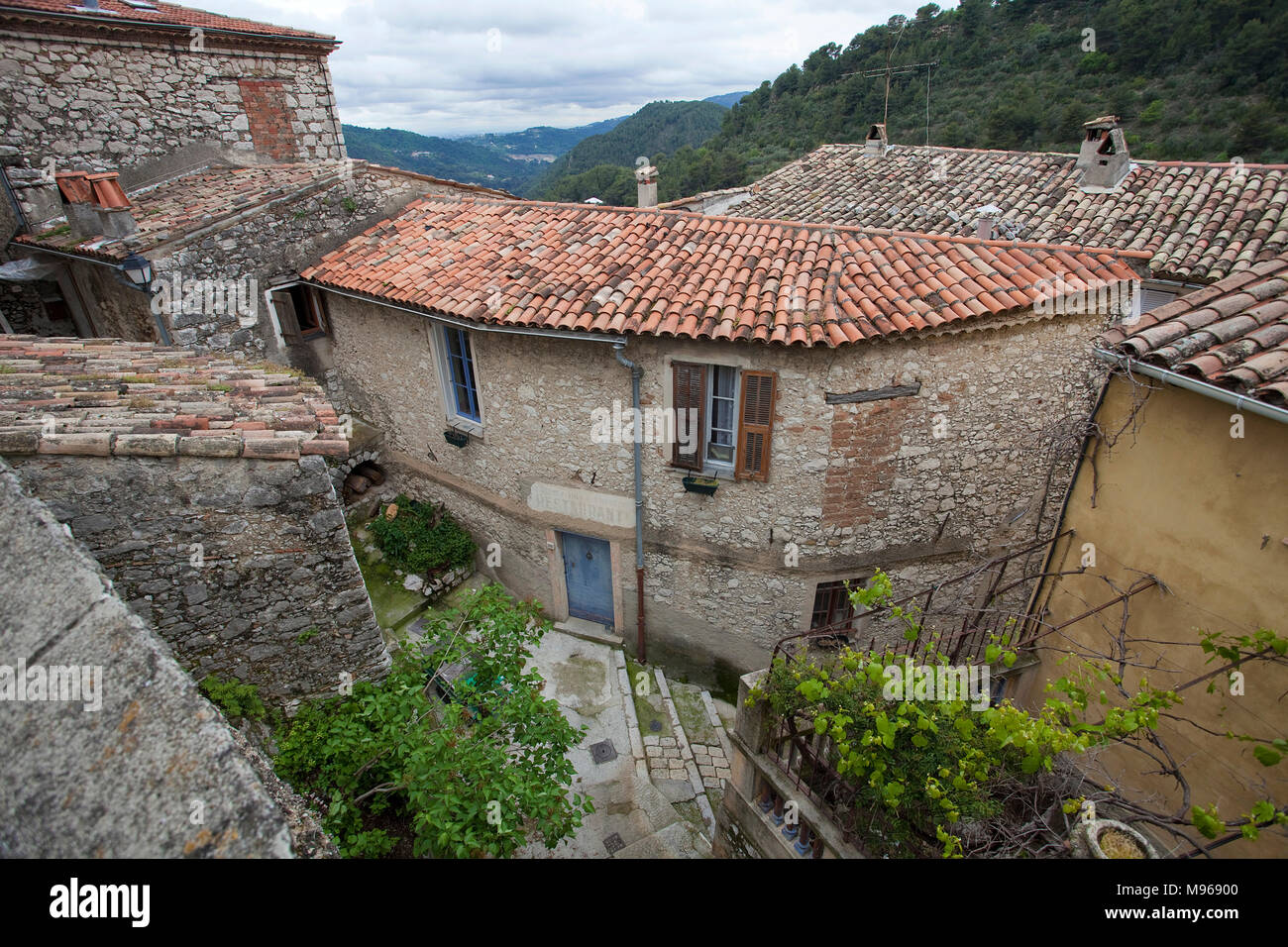Houses at the old town of medieval village Peillon, South France, Alpes ...