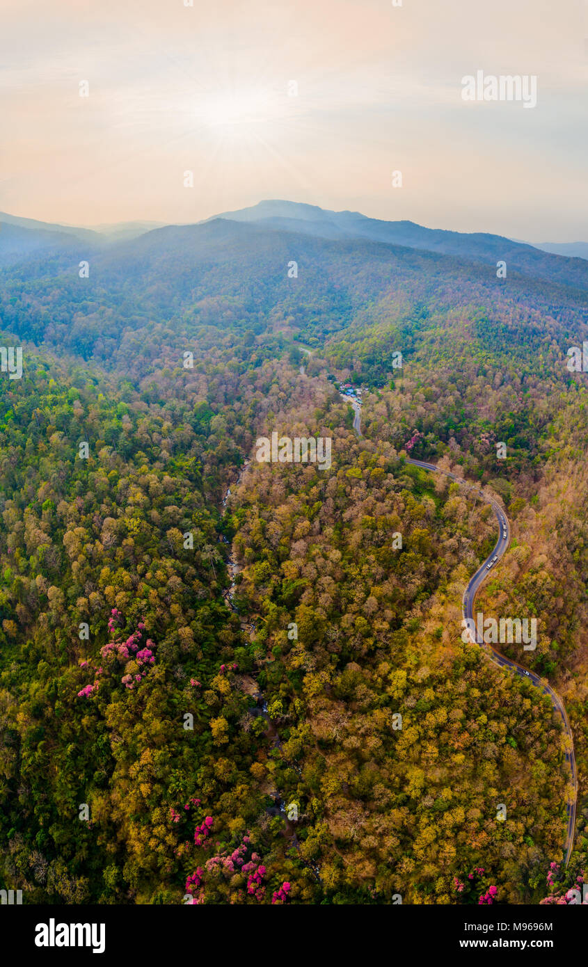 aerial photography above Mae Sa waterfall in Doi Suthep and Doi Pui ...