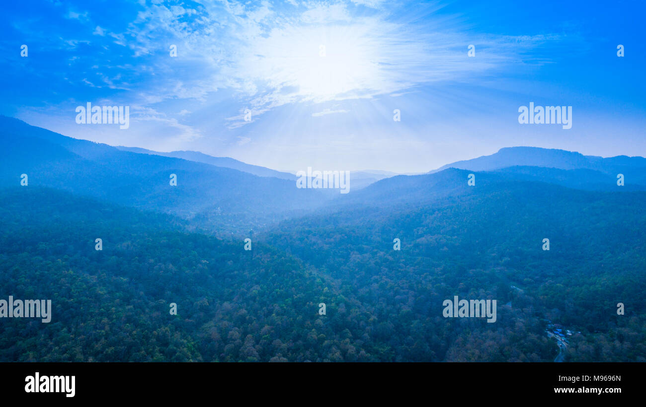 aerial photography above Mae Sa waterfall in Doi Suthep and Doi Pui ...